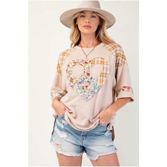 easel | Tops | Easel Floral Plaid Print Patchwork Short Sleeve Top ...